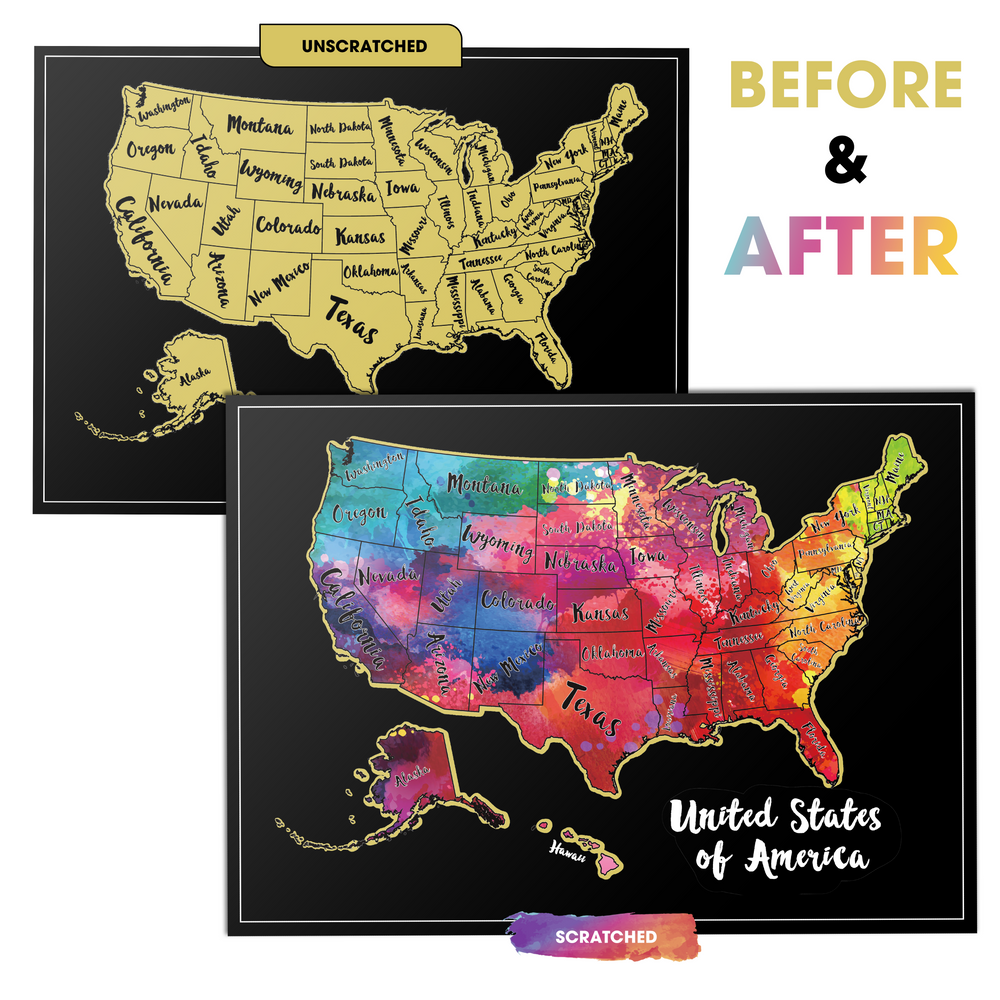 USA Scratch Off Map + 25 Accessories (Black)